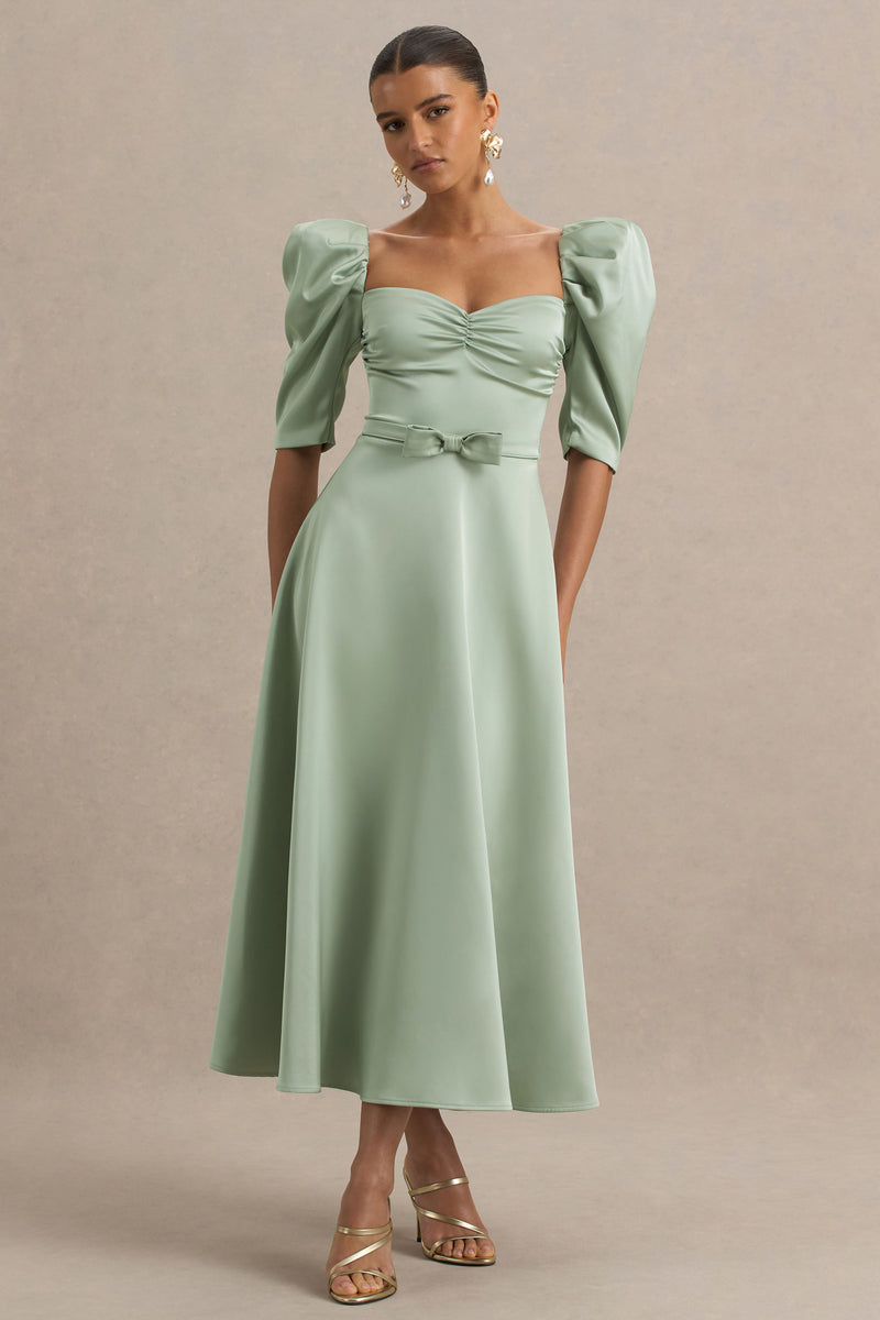Rosey Green Satin Sweetheart Midi Dress – Club L London - UAE