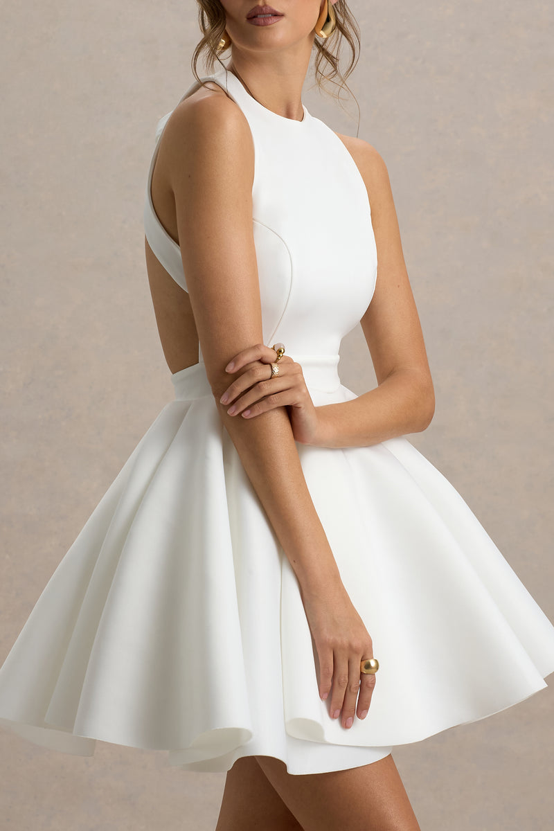 Waverly White Racer-Neck Sleeveless Skater Mini Dress – Club L London - UAE